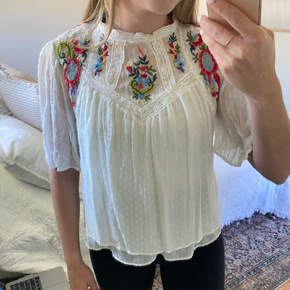 Zara | Tops | Zara Embroidered Top | Poshmark